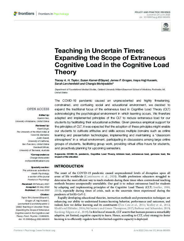 (PDF) Teaching in Uncertain Times: Expanding the Scope of Extraneous Cognitive Load in the ...