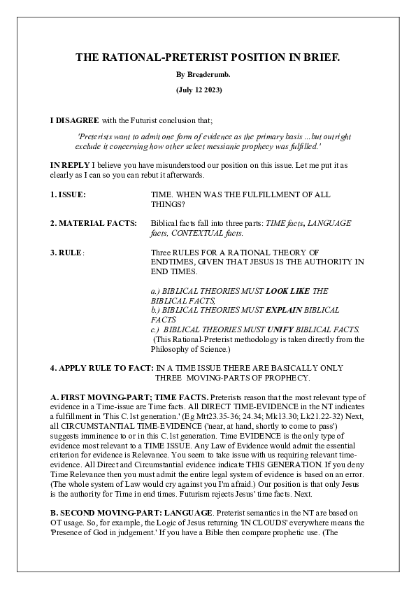 (DOC) THE RATIONAL-PRETERIST POSITION IN BRIEF