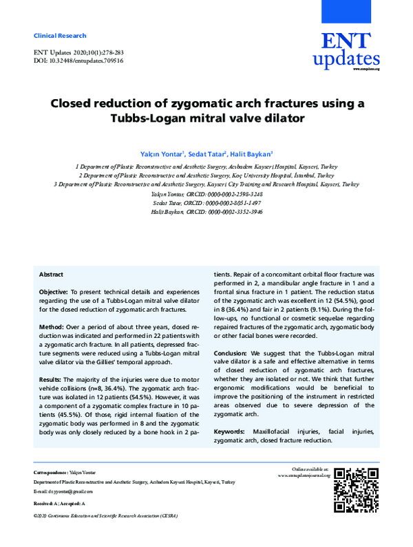(PDF) Closed reduction of zygomatic arch fractures by using Tubbs-Logan ...