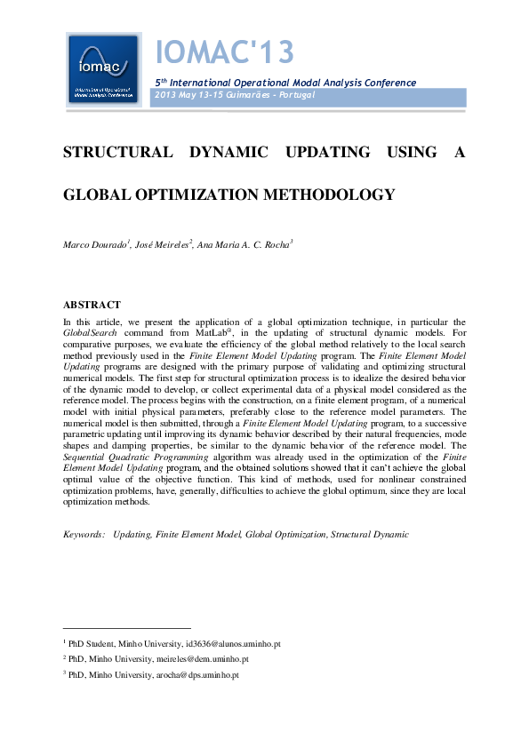 (PDF) Structural dynamic updating using a global optimization methodology