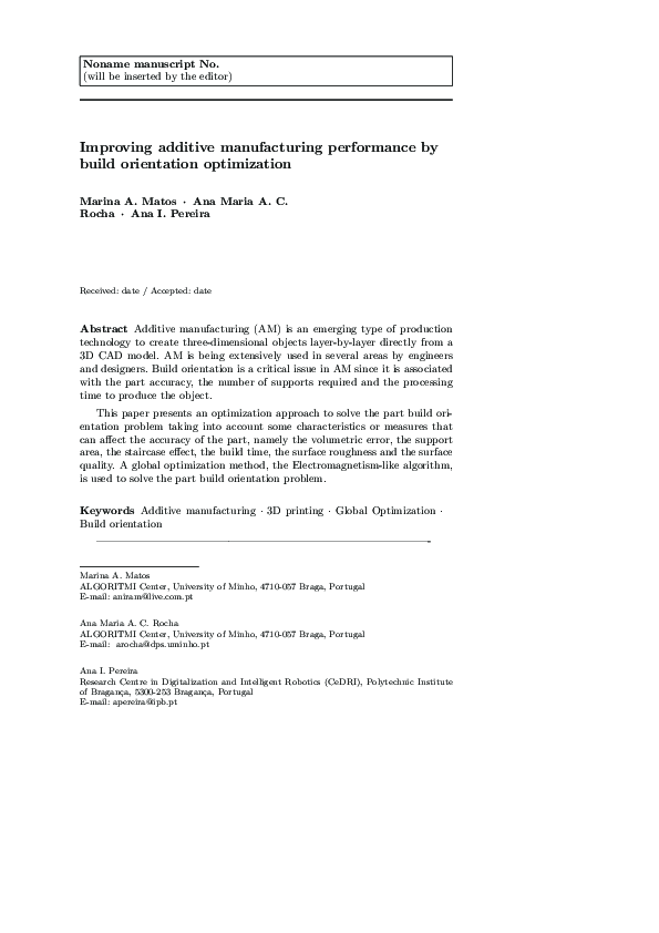 (PDF) Improving additive manufacturing performance by build orientation ... (PDF) Improving additive manufacturing performance by build orientation ...