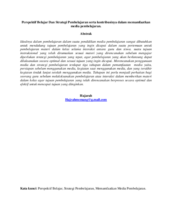 (PDF) Perspektif Belajar Dan Strategi Pembelajaran serta kontribusinya dalam memamfaatkan media ...