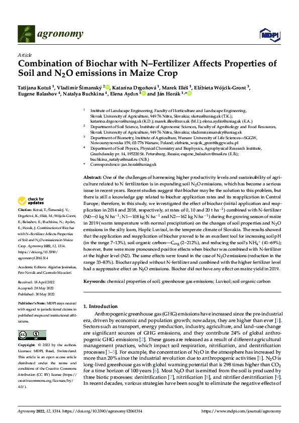 (PDF) Combination of Biochar with N–Fertilizer Affects Properties of ...