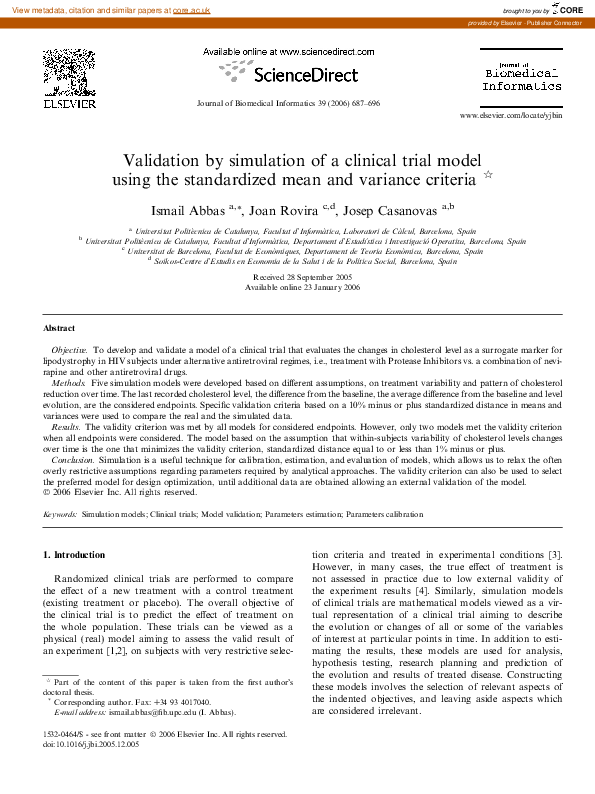 (PDF) Validation by simulation of a clinical trial model using the ...