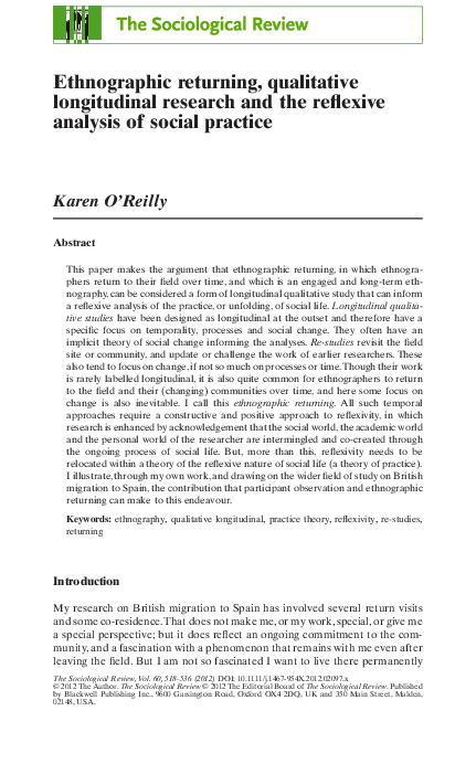 (PDF) Ethnographic Returning, Qualitative Longitudinal Research and the ...