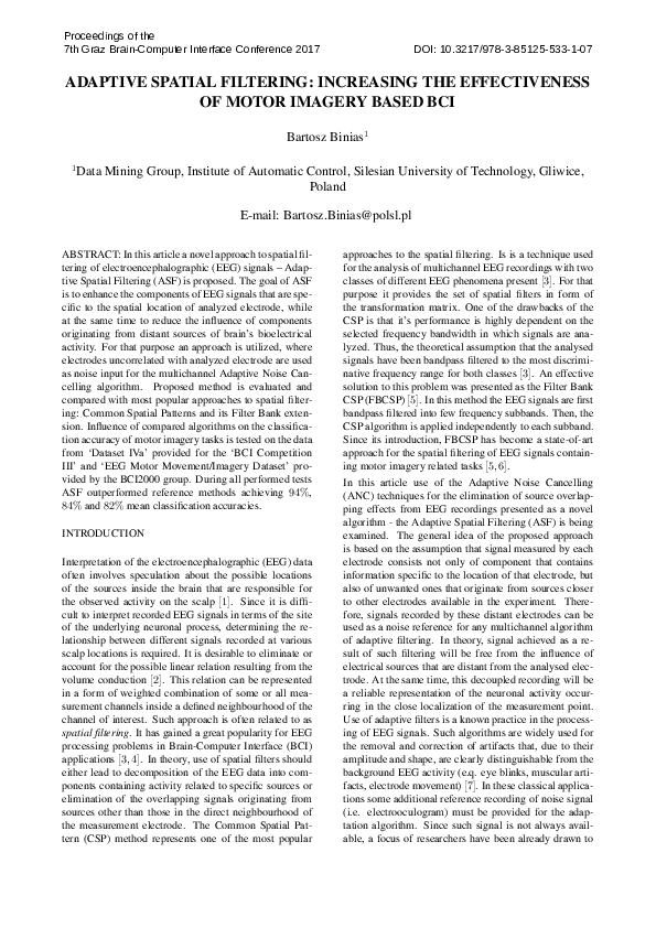 (PDF) Adaptive Spatial filtering: Increasing the Effectiveness of motor ...