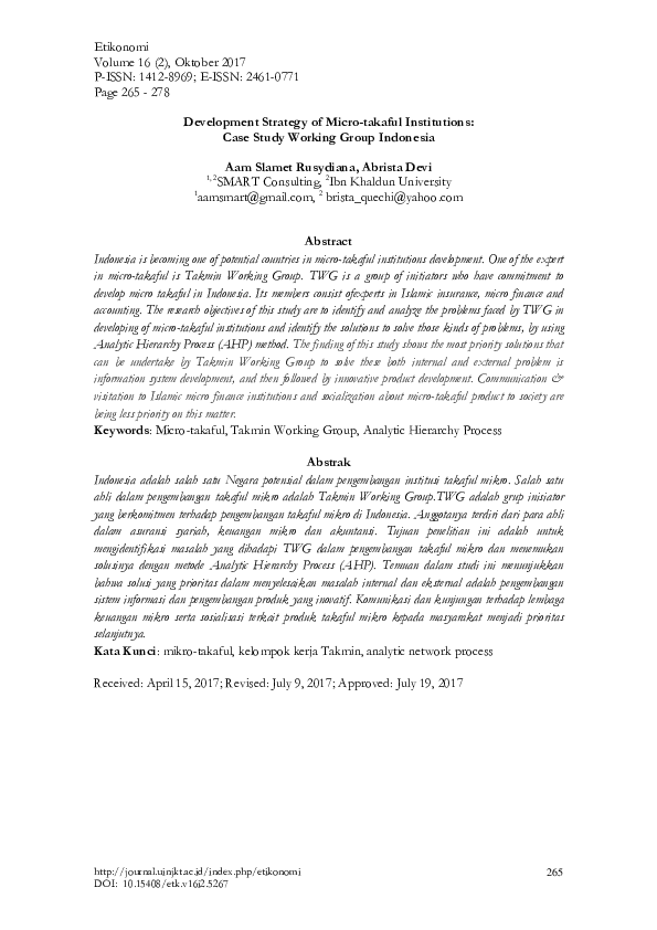 (PDF) Development Strategy of Microtakaful Institutions: Case Study Working Group Indonesia