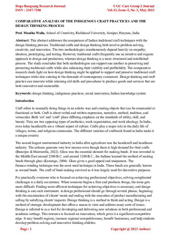 (PDF) COMPARATIVE ANALYSIS OF THE INDIGENOUS CRAFT PRACTICES AND THE ...