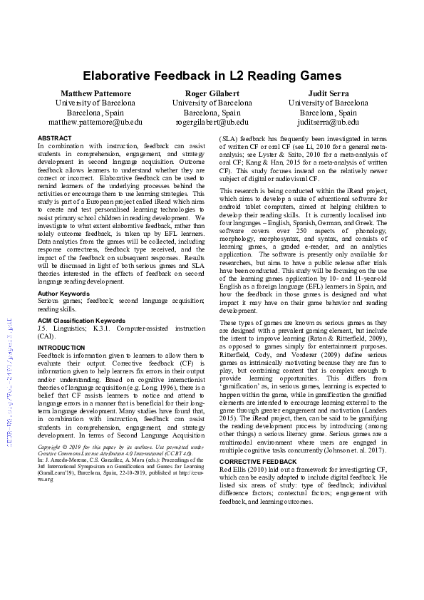 (PDF) Elaborative Feedback in L2 Reading Games