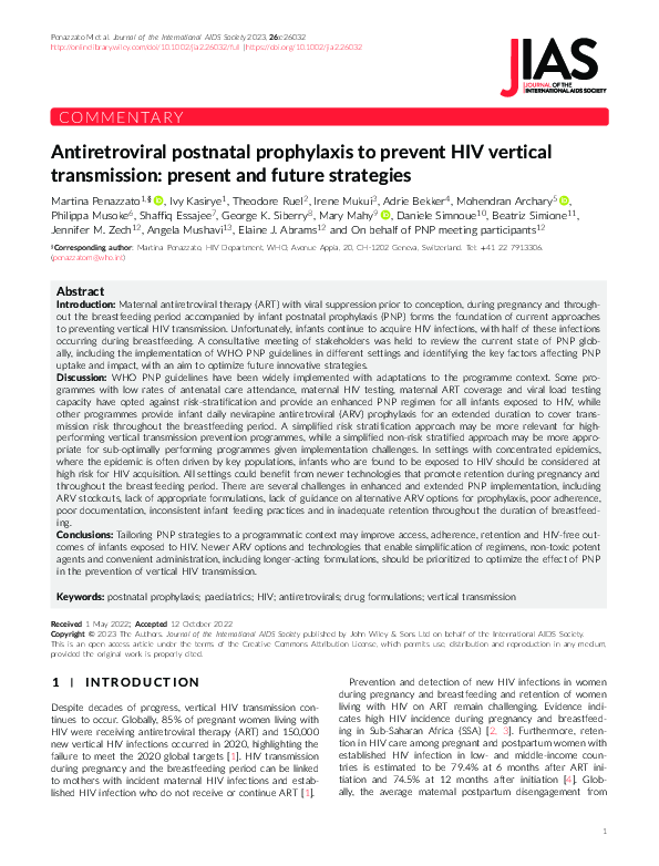 (PDF) Antiretroviral postnatal prophylaxis to prevent HIV vertical ...