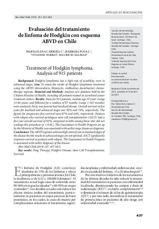 (PDF) Evaluación del tratamiento de linfoma de Hodgkin con esquema ABVD ...