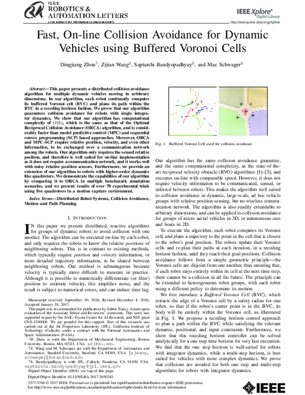 (PDF) Fast, On-line Collision Avoidance for Dynamic Vehicles Using Buffered Voronoi Cells