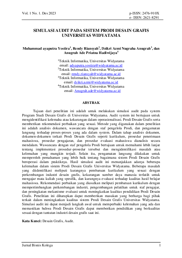 (PDF) SIMULASI AUDIT PADA SISTEM PRODI DESAIN GRAFIS UNIVERSITAS ...