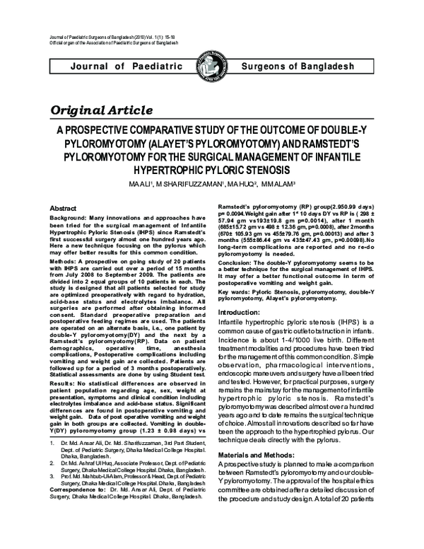 (PDF) Can pyloromyotomy for infantile hypertrophic pyloric stenosis be ...