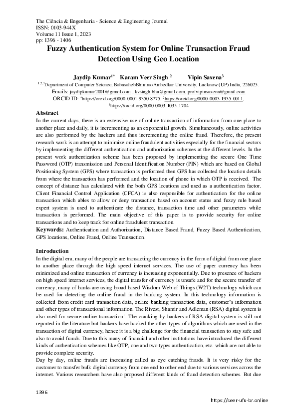 (PDF) Fuzzy Authentication System for Online Transaction Fraud Detection Using Geo Location