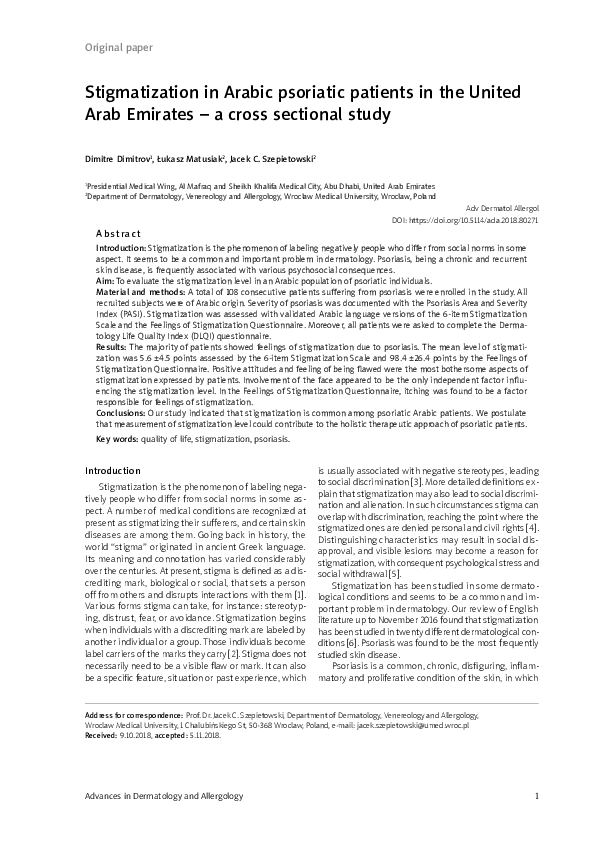 (PDF) Stigmatization in Arabic psoriatic patients in the United Arab ...