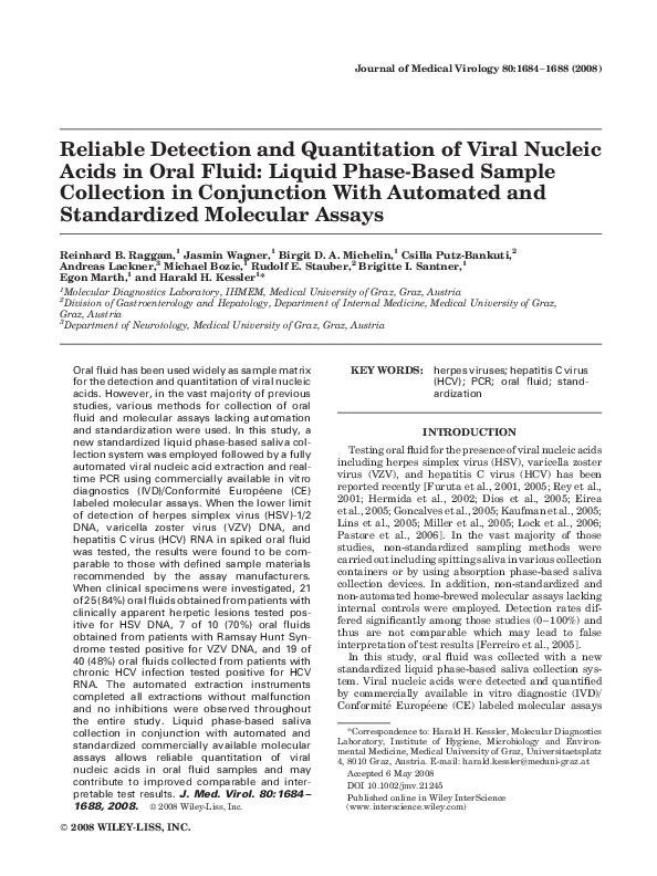 (PDF) Reliable detection and quantitation of viral nucleic acids in ...