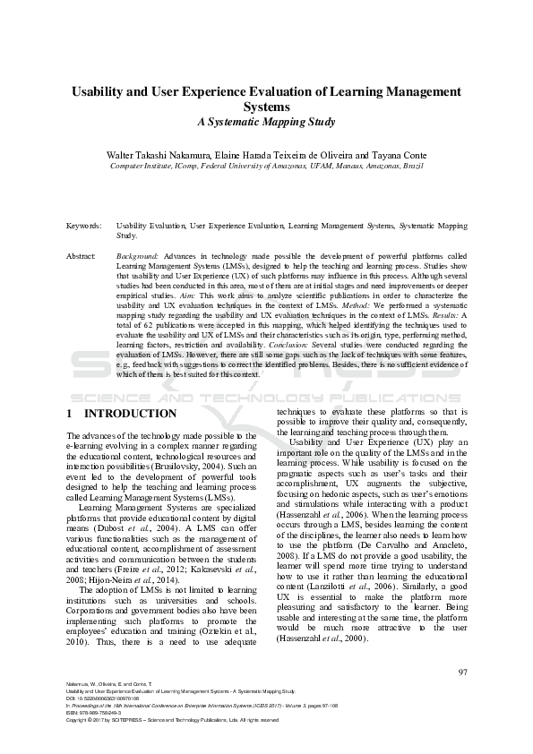 (PDF) Usability and User Experience Evaluation of Learning Management Systems - A Systematic ...
