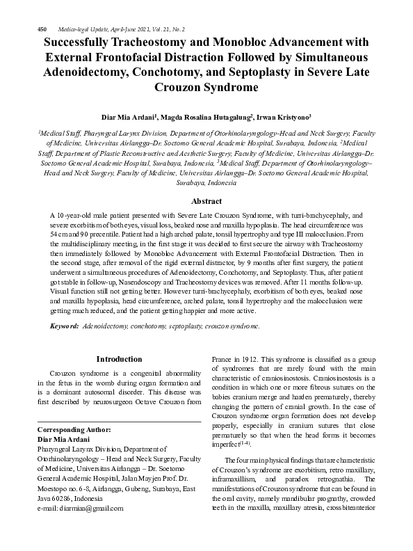 (PDF) Successfully Tracheostomy and Monobloc Advancement with External ...