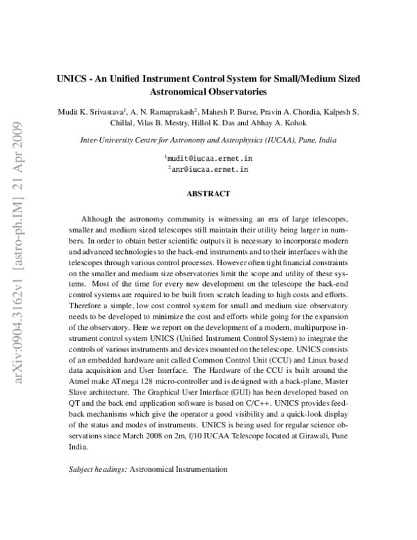 (PDF) TELICS—A Telescope Instrument Control System for Small/Medium ...