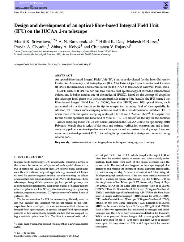 (PDF) Design and development of an optical-fibre-based Integral Field ...