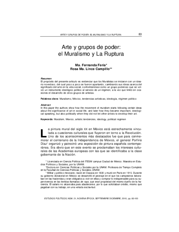 (PDF) Arte y grupos de poder: el Muralismo y La Ruptura