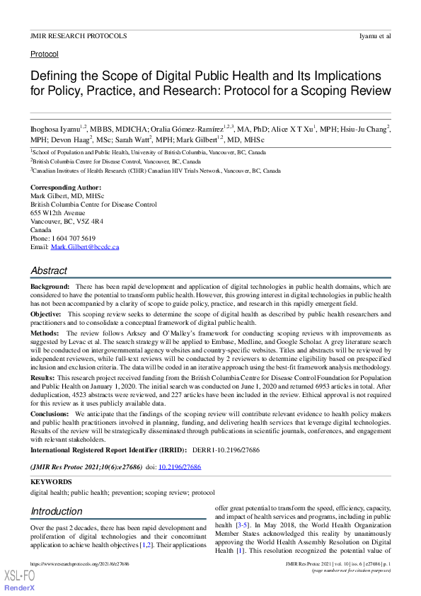 (PDF) Defining the Scope of Digital Public Health and Its Implications for Policy, Practice, and ...