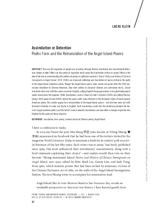 (PDF) Assimilation or Detention: Poetic Form and the Retranslation of ...
