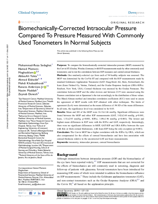 (PDF) Biomechanically-Corrected Intraocular Pressure Compared To Pressure Measured With Commonly ...