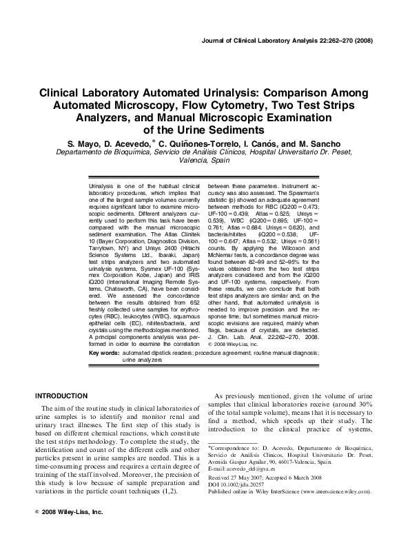 (PDF) Automated urinalysis: first experiences and a comparison between ...