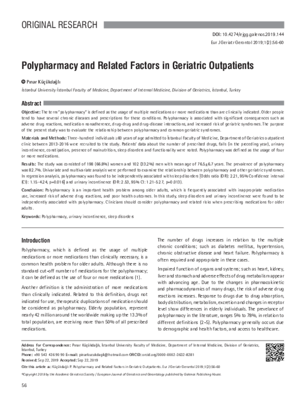 (PDF) Polypharmacy and Related Factors in Geriatric Outpatients