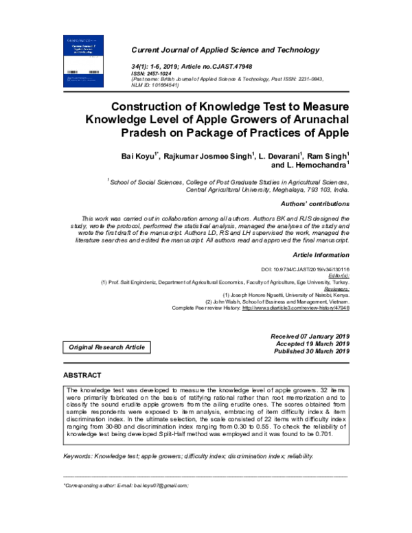 (PDF) Construction of Knowledge Test to Measure Knowledge Level of ...