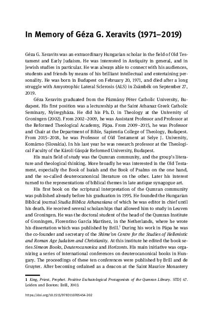 (PDF) In Memory of Géza G. Xeravits (1971–2019)