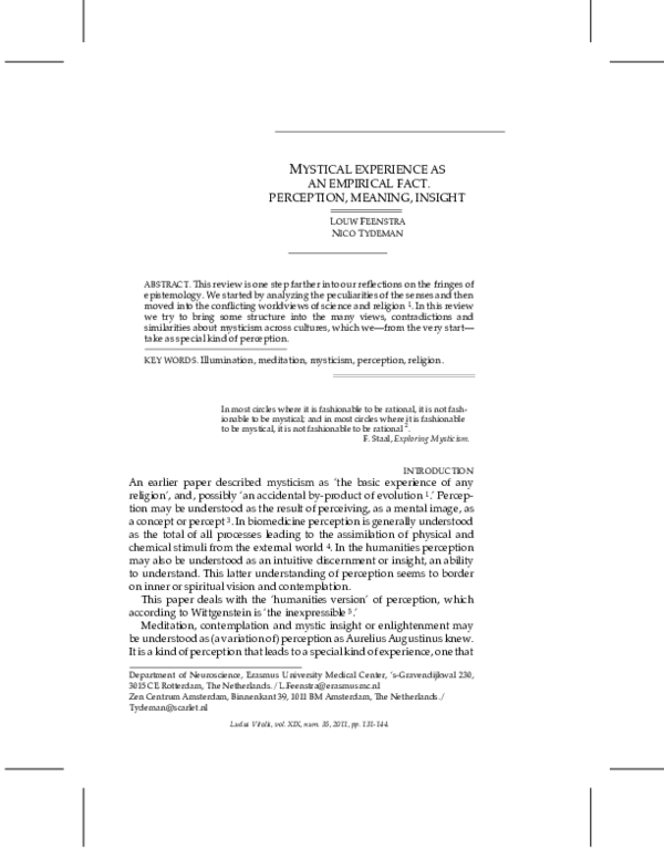 (PDF) Mystical experience as an empirical fact. Perception, meaning ...