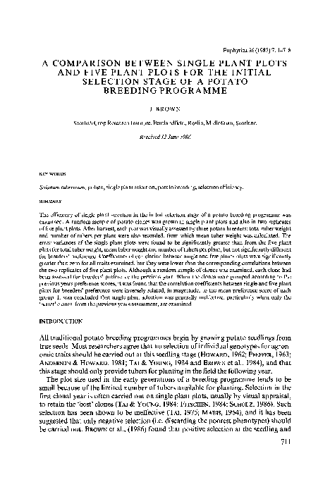 (PDF) A comparison between single plant plots and five plant plots for ...
