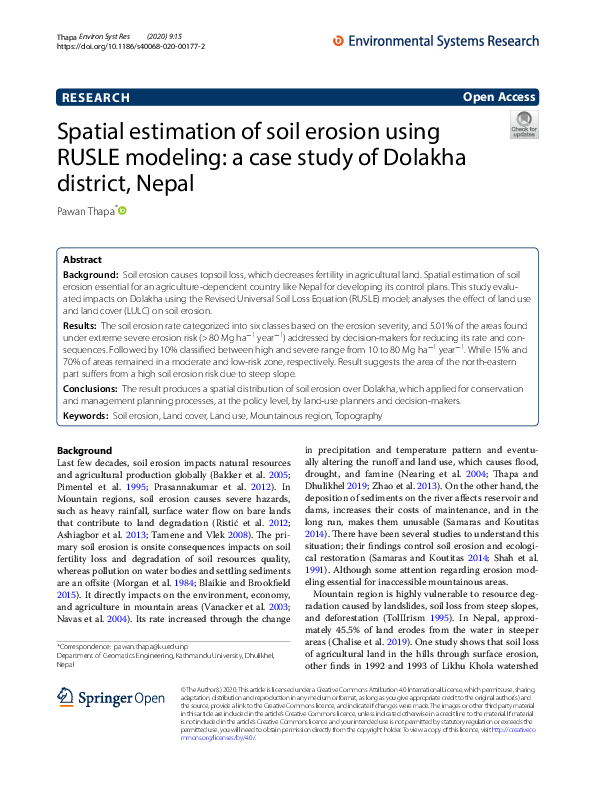 (PDF) Spatial Estimation of Soil Erosion Using RUSLE Modeling: A case study of Dolakha District ...