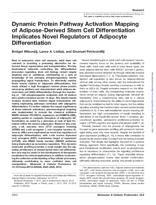 (PDF) Dynamic Protein Pathway Activation Mapping of Adipose-Derived Stem Cell Differentiation ...