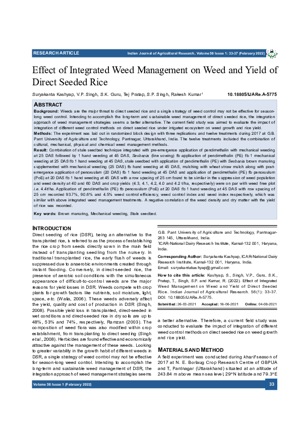 (PDF) Effect of Integrated Weed Management on Weed and Yield of Direct ...