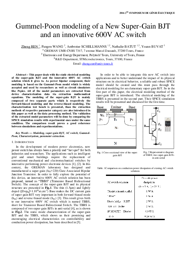 (PDF) Gummel-Poon modeling of a New Super-Gain BJT and an innovative ...