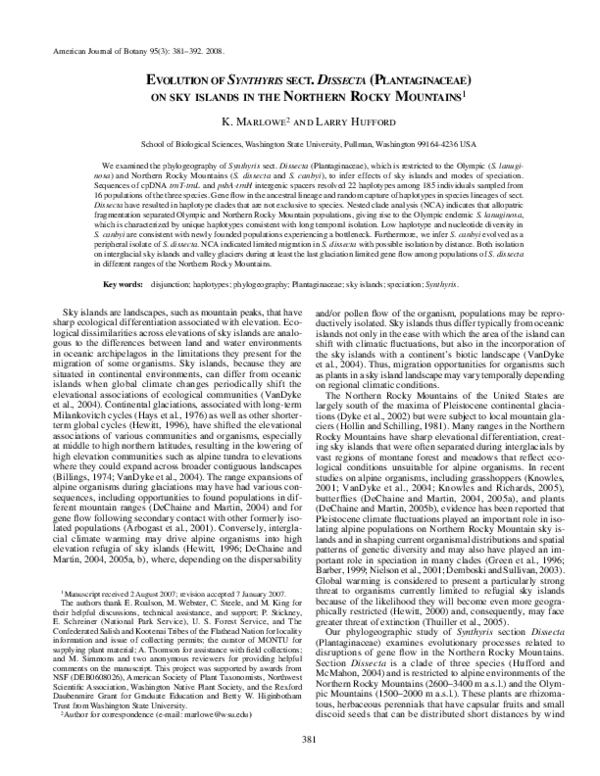 (PDF) Evolution of Synthyris sect. Dissecta (Plantaginaceae) on sky ...