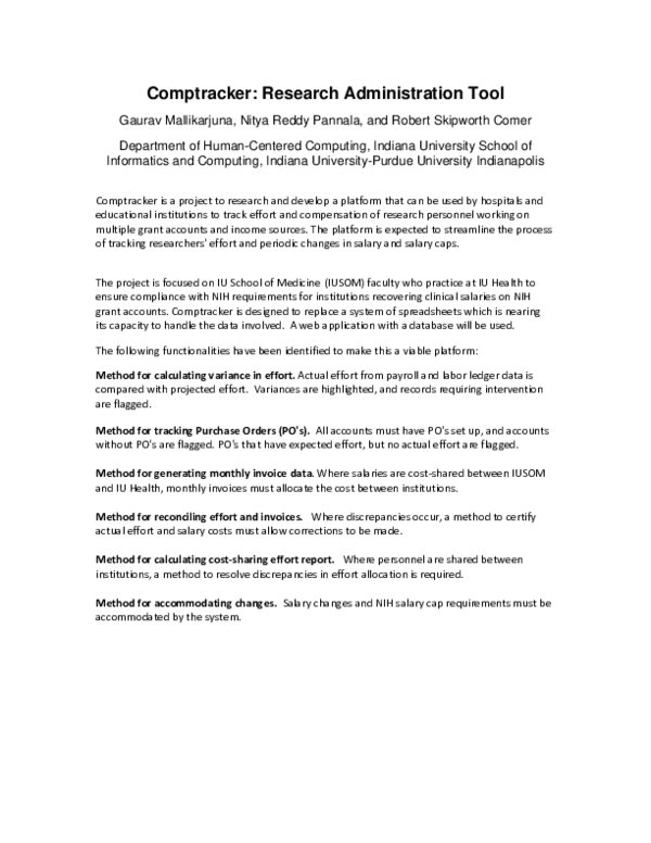 (PDF) Comptracker: Research Administration Tool