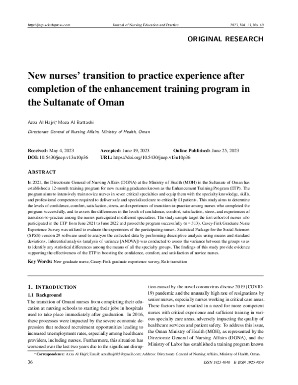 (PDF) New nurses’ transition to practice experience after completion of ...