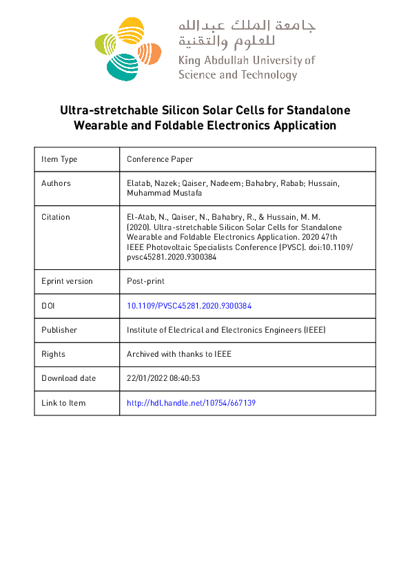 (PDF) Ultra-stretchable Silicon Solar Cells for Standalone Wearable and ...