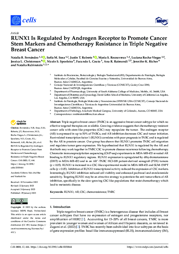 RUNX1 Is Regulated by Androgen Receptor to Promote Cancer Stem Markers ...