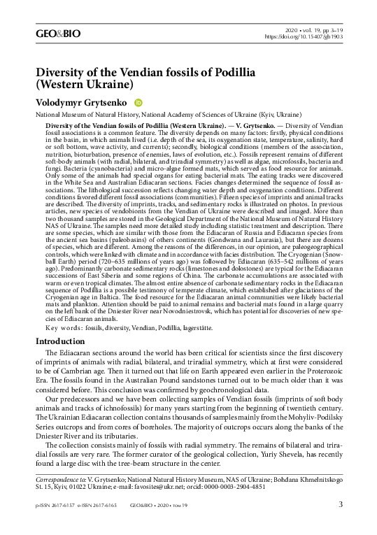 (PDF) Diversity of the Vendian fossils of Podillia (Western Ukraine)