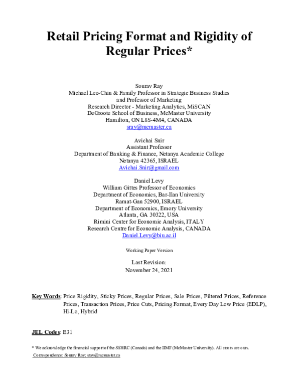 (PDF) Retail Pricing Format and Rigidity of Regular Prices