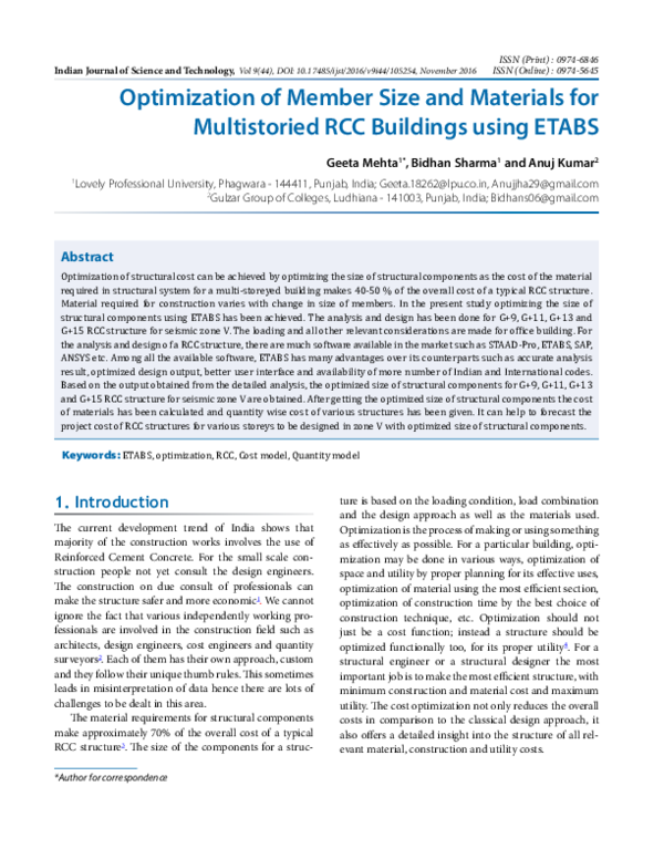 (PDF) Optimization of Member Size and Materials for Multistoried RCC ...