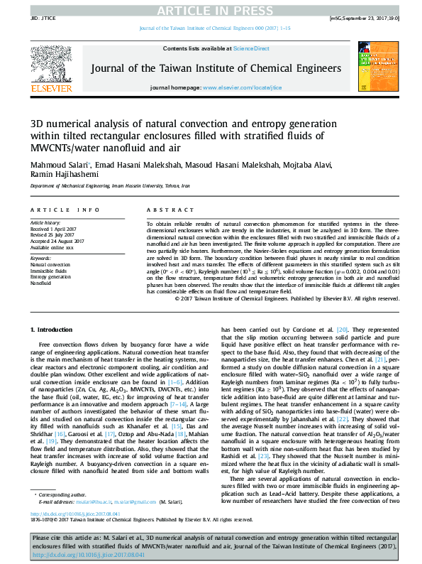 Pdf 3d Numerical Analysis Of Natural Convection And Entropy Generation Within Tilted