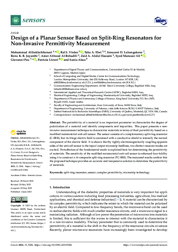 (PDF) Design of a Planar Sensor Based on Split-Ring Resonators for Non-Invasive Permittivity ...