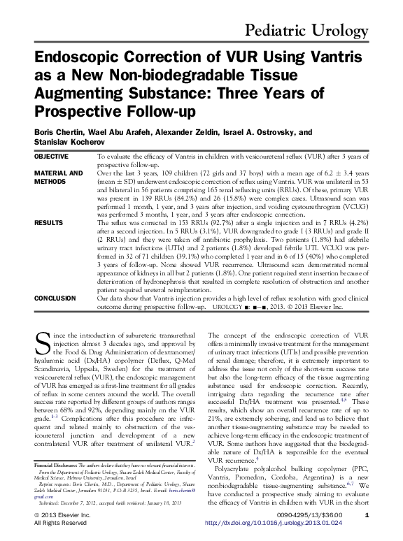 (PDF) Endoscopic Correction of VUR Using Vantris as a New Non-biodegradable Tissue Augmenting ...